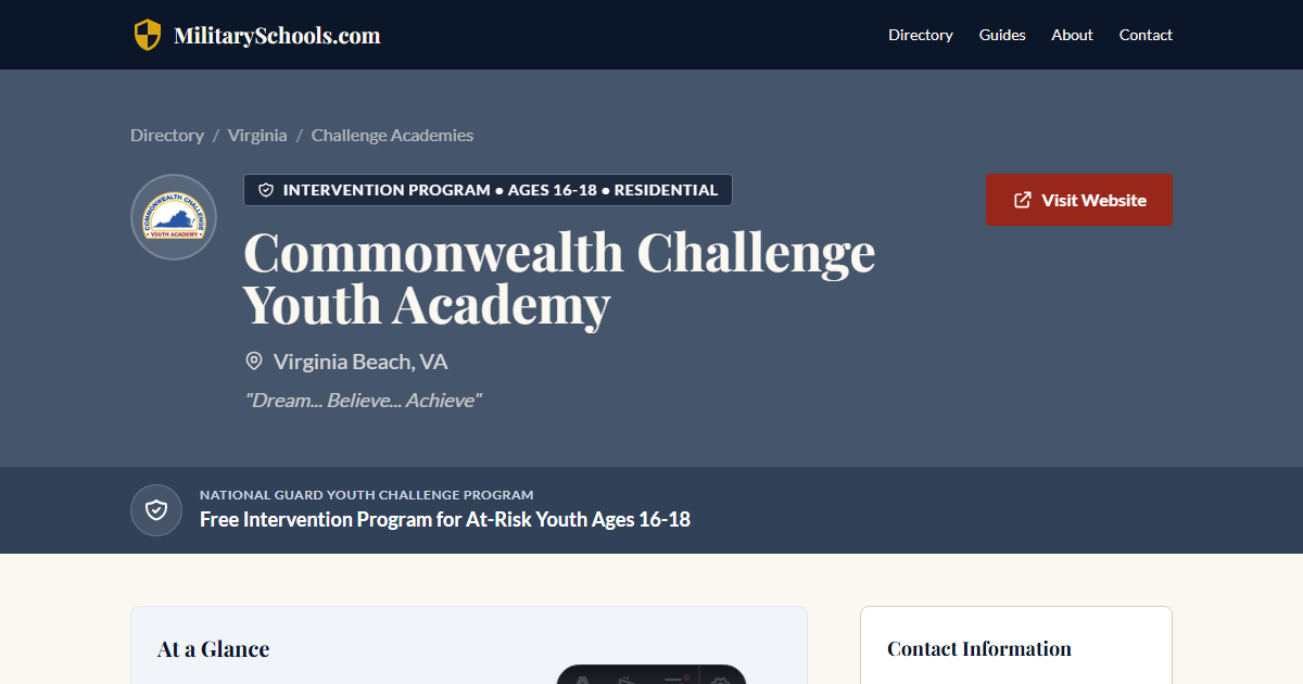 Commonwealth Challenge Youth Academy | Challenge Academy in Virginia ...