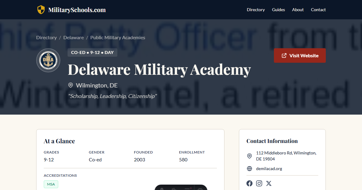 Delaware Military Academy | Public Military Academy in Wilmington, DE