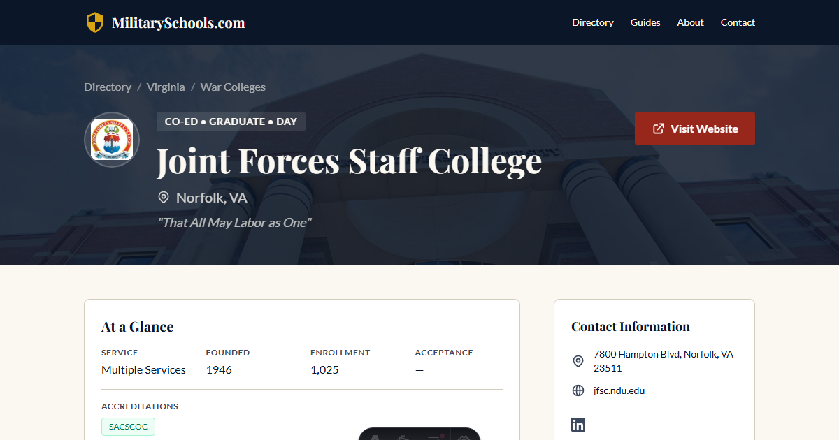 Joint Forces Staff College | War College in Norfolk, VA
