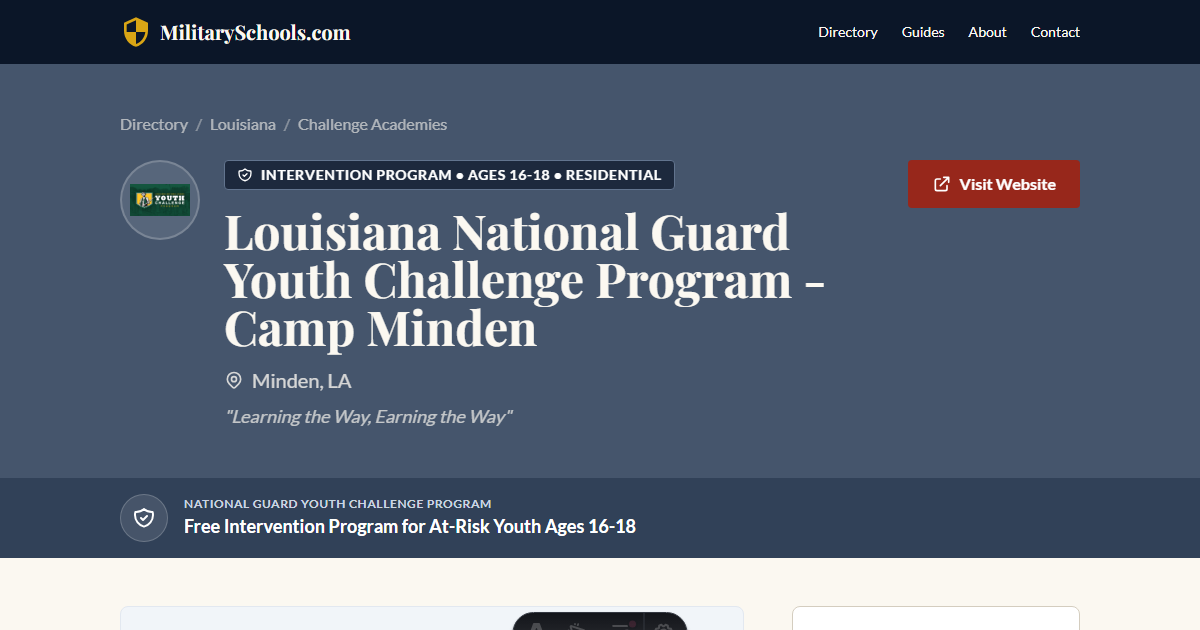 Louisiana National Guard Youth Challenge Program - Camp Minden ...