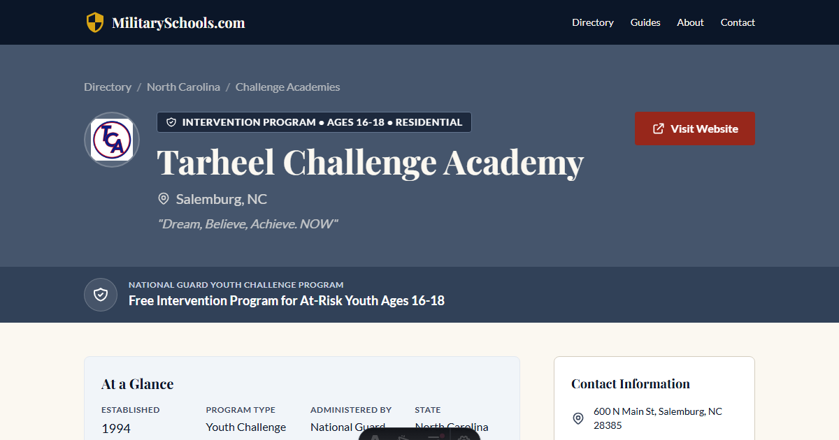 Tarheel Challenge Academy | Challenge Academy in Salemburg, NC