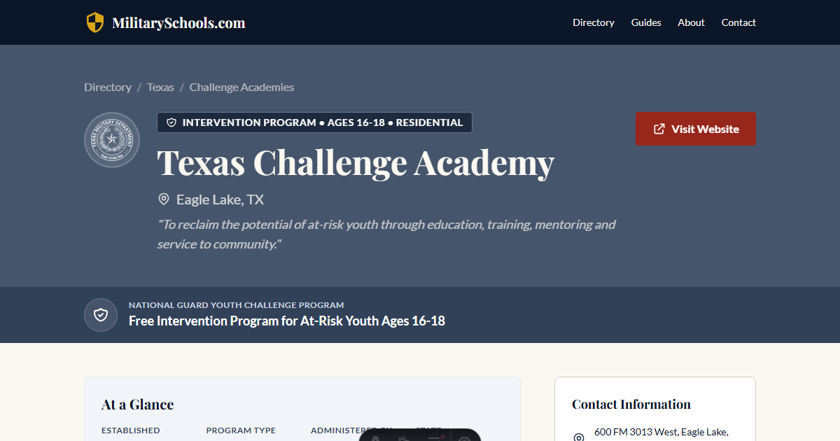 Texas Challenge Academy | Challenge Academy in Eagle Lake, TX